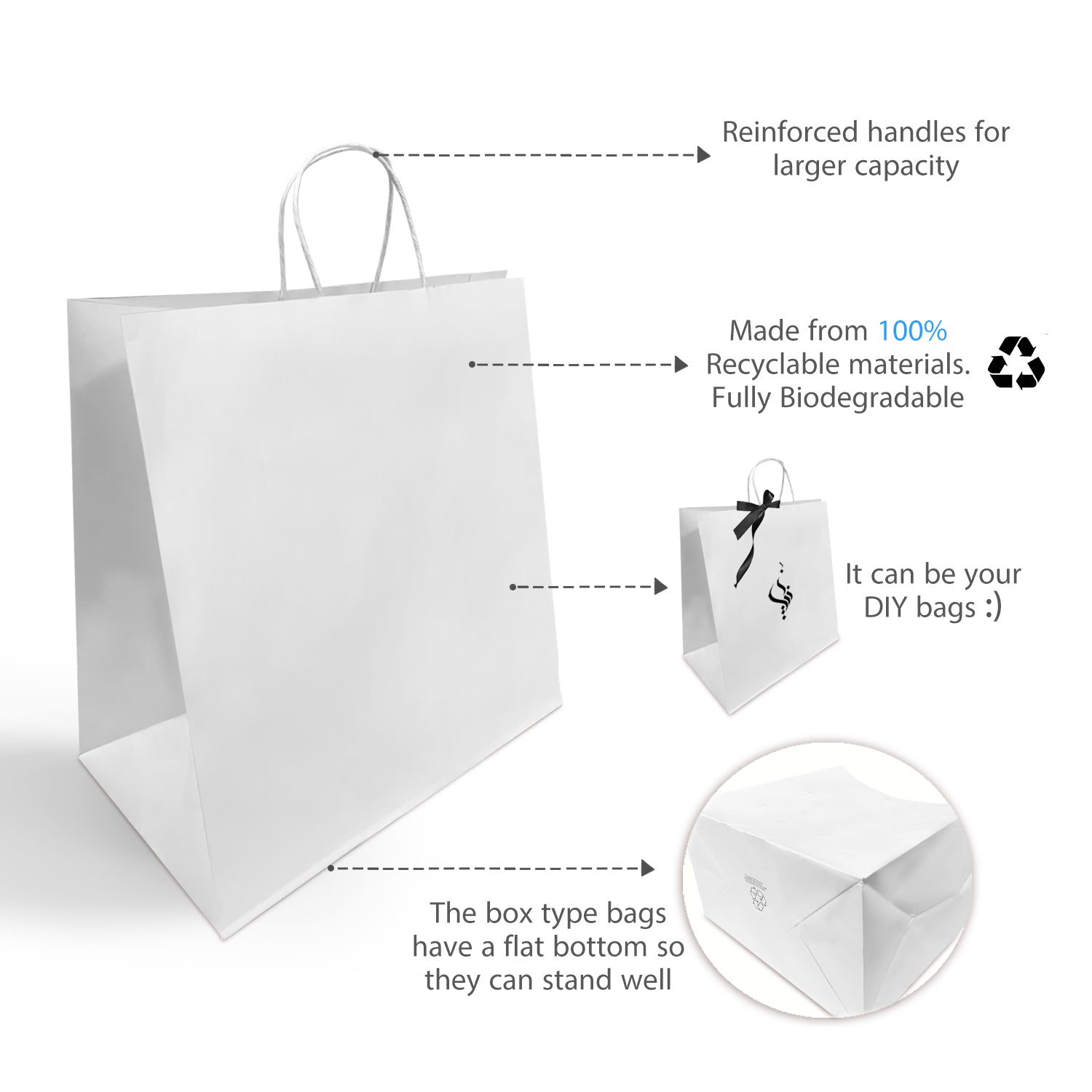 200pcs Tiger 14x8x14 inches White Paper Bags Twisted Handles; $0.62/pc ...