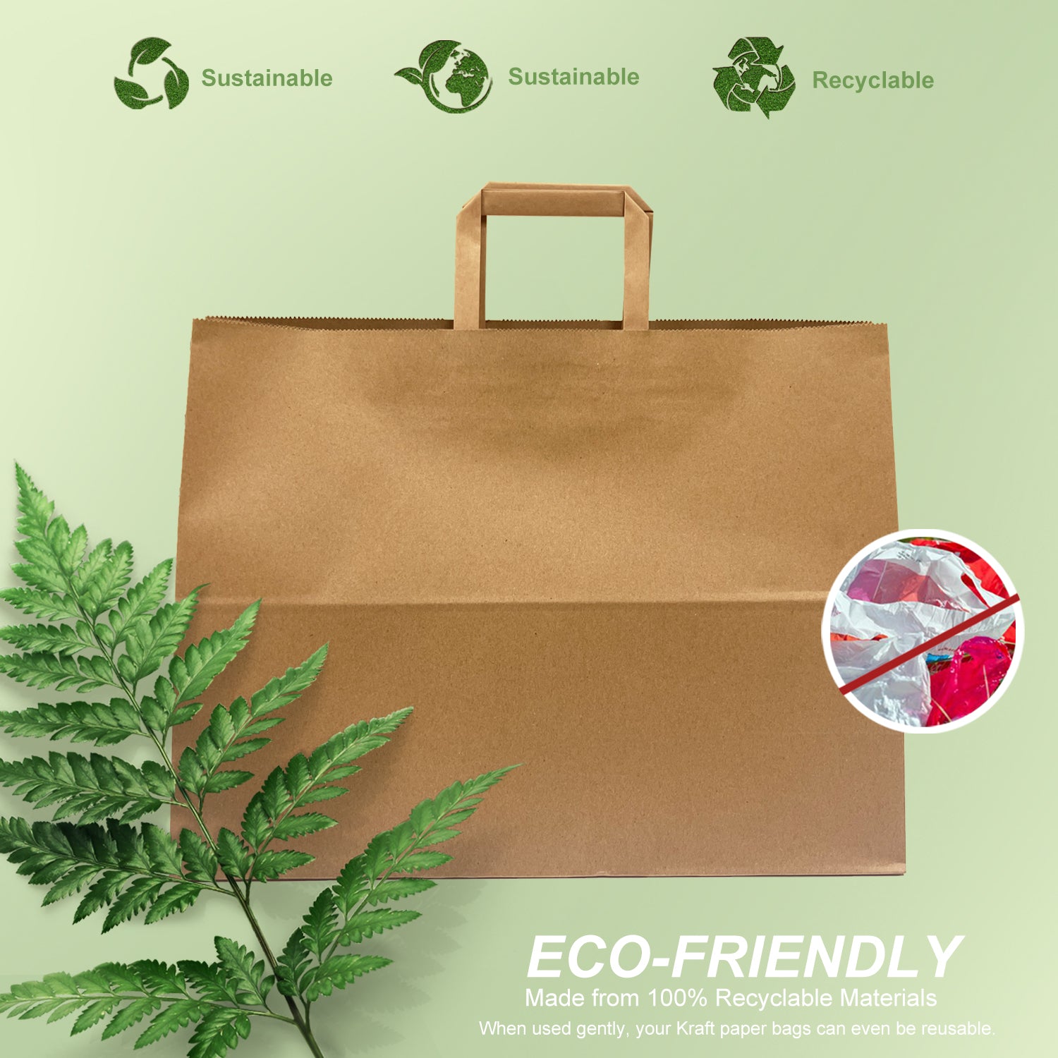 300pcs Vogue 16x6x12 inches Kraft Paper Bags Flat Handles; $0.35/pc ...